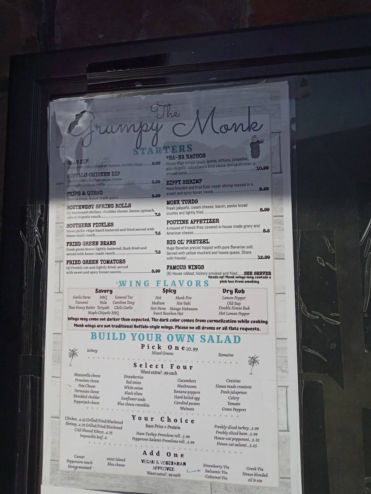 Menu at The Grumpy Monk Broadway restaurant, Myrtle Beach