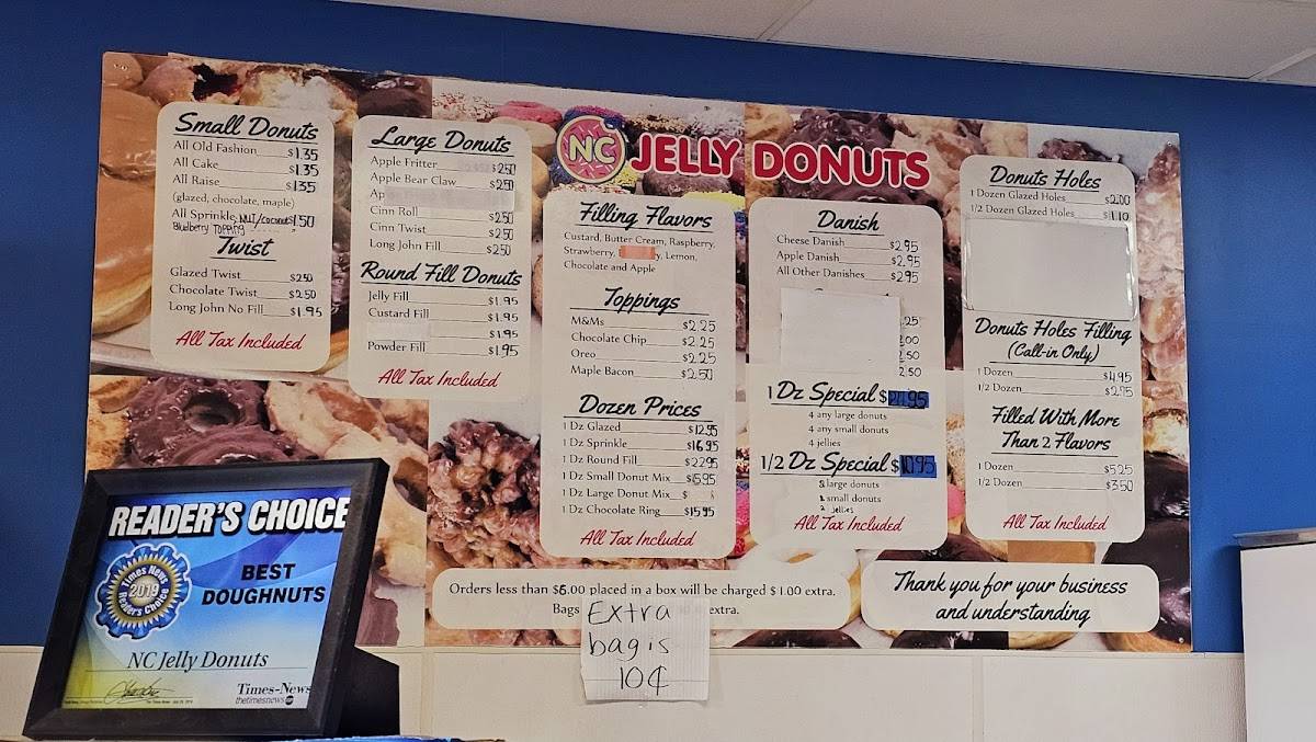 Menu at NC Jelly Donuts, Mebane