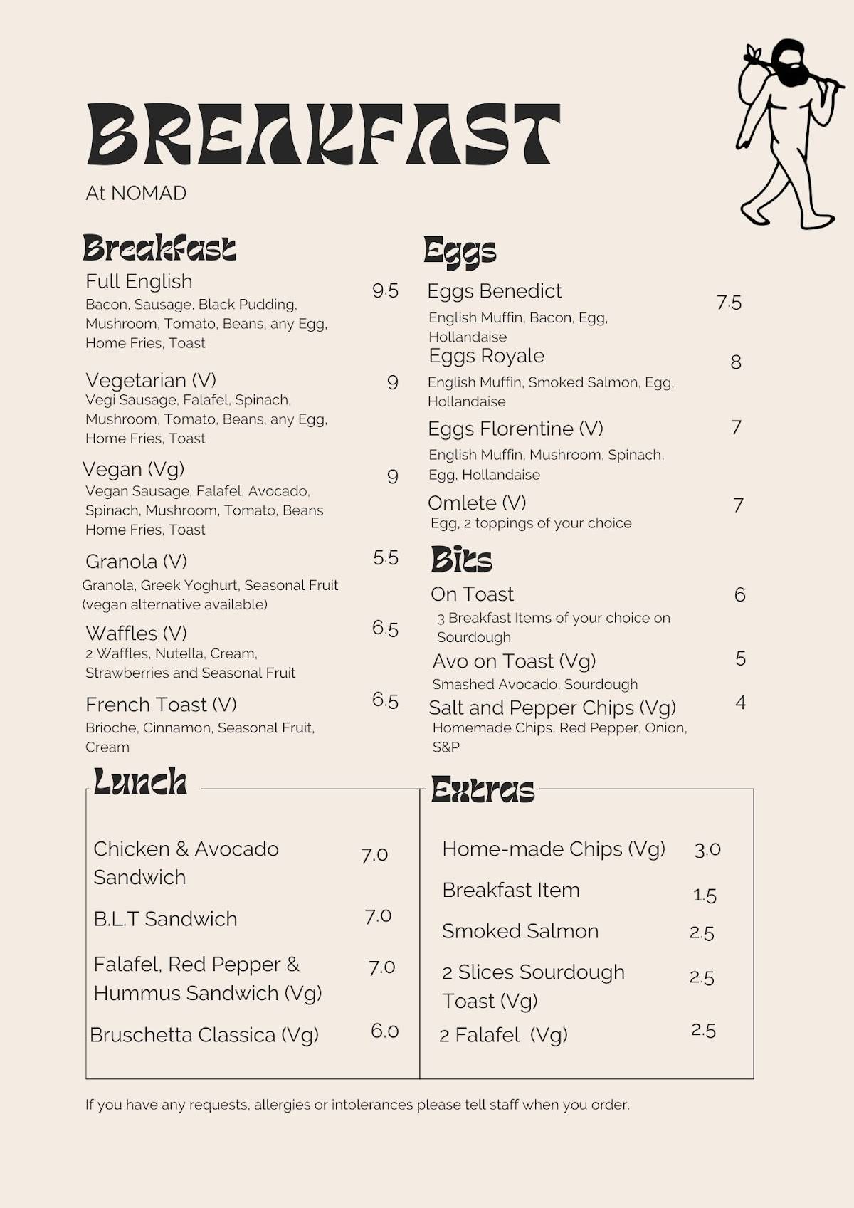 Menu at NOMAD restaurant, Liverpool