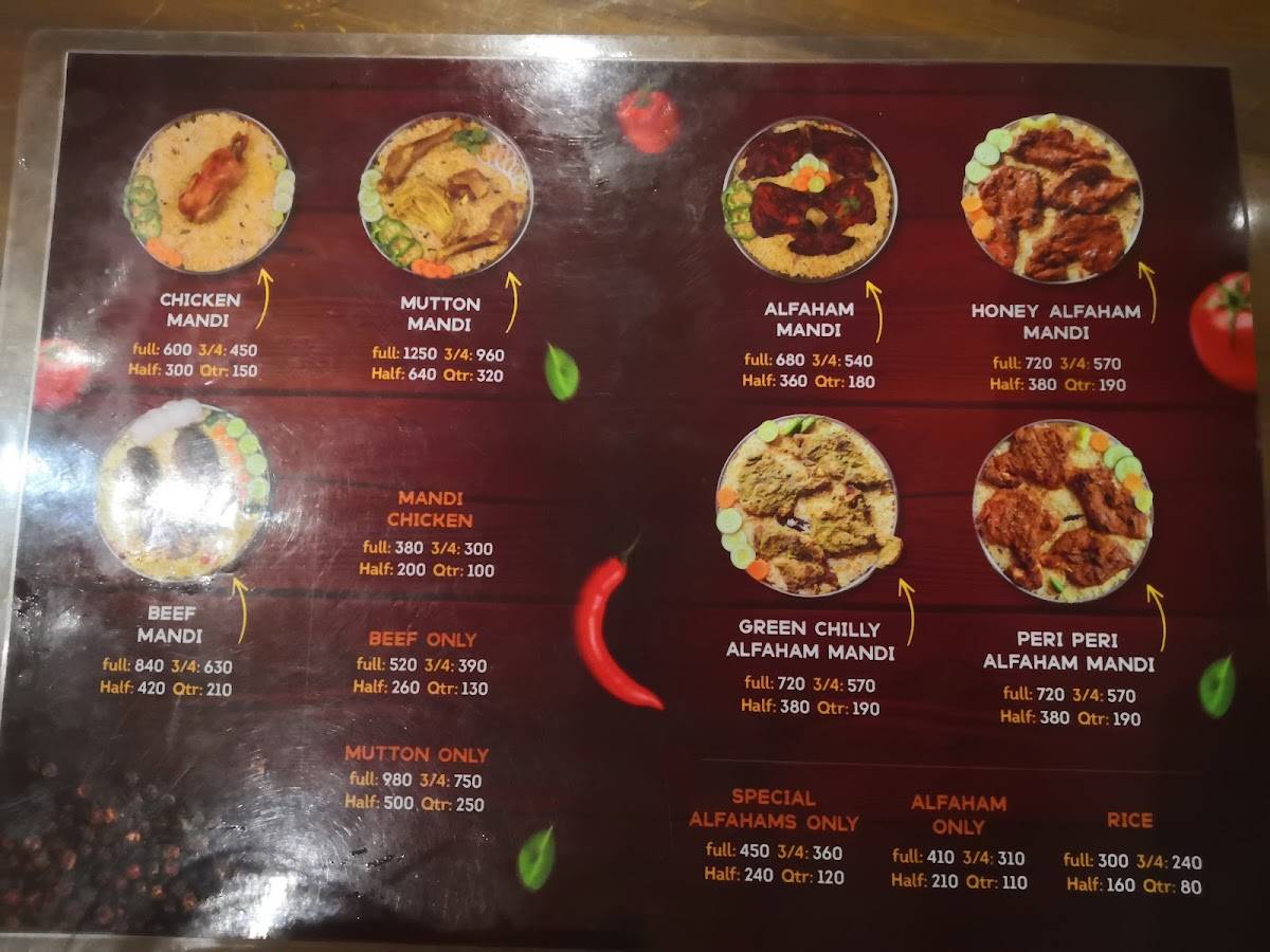 Menu at Nahdi Kuzhimandhi, Palakkad