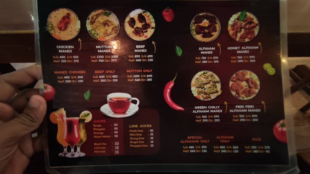Menu at Nahdi Kuzhimandhi, Palakkad