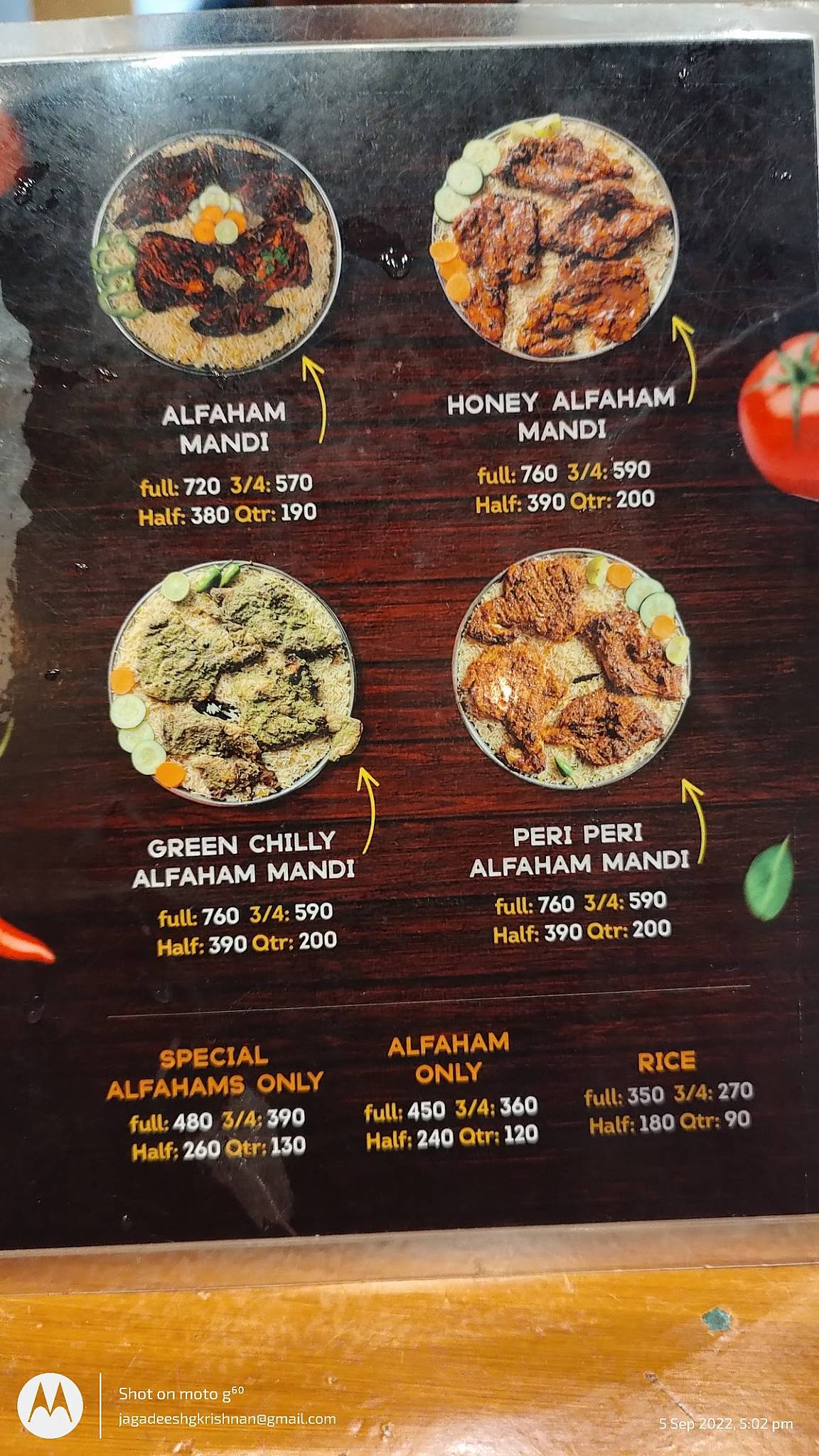 Menu at Nahdi Kuzhimandhi, Palakkad