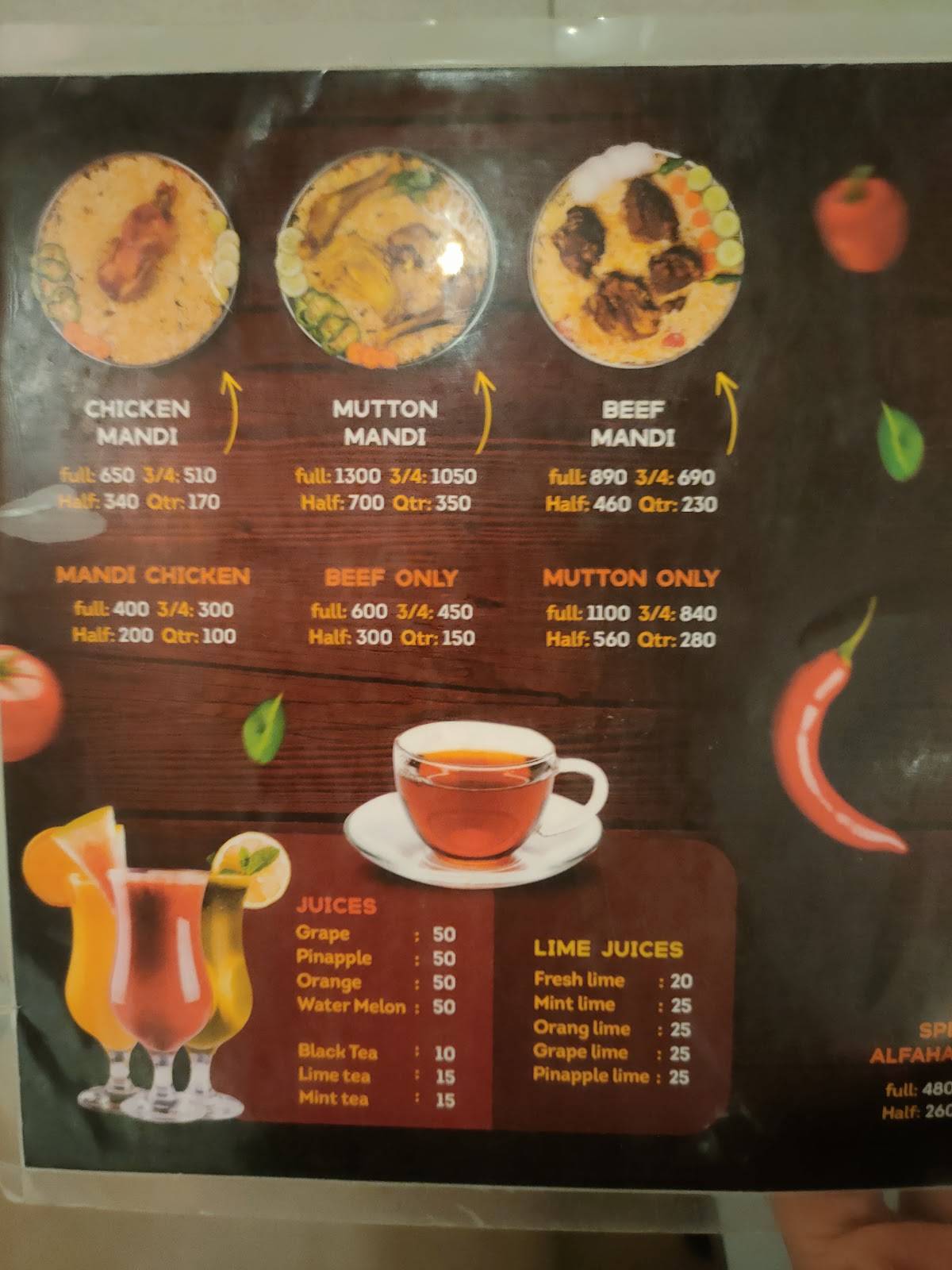 Menu at Nahdi Kuzhimandhi, Palakkad