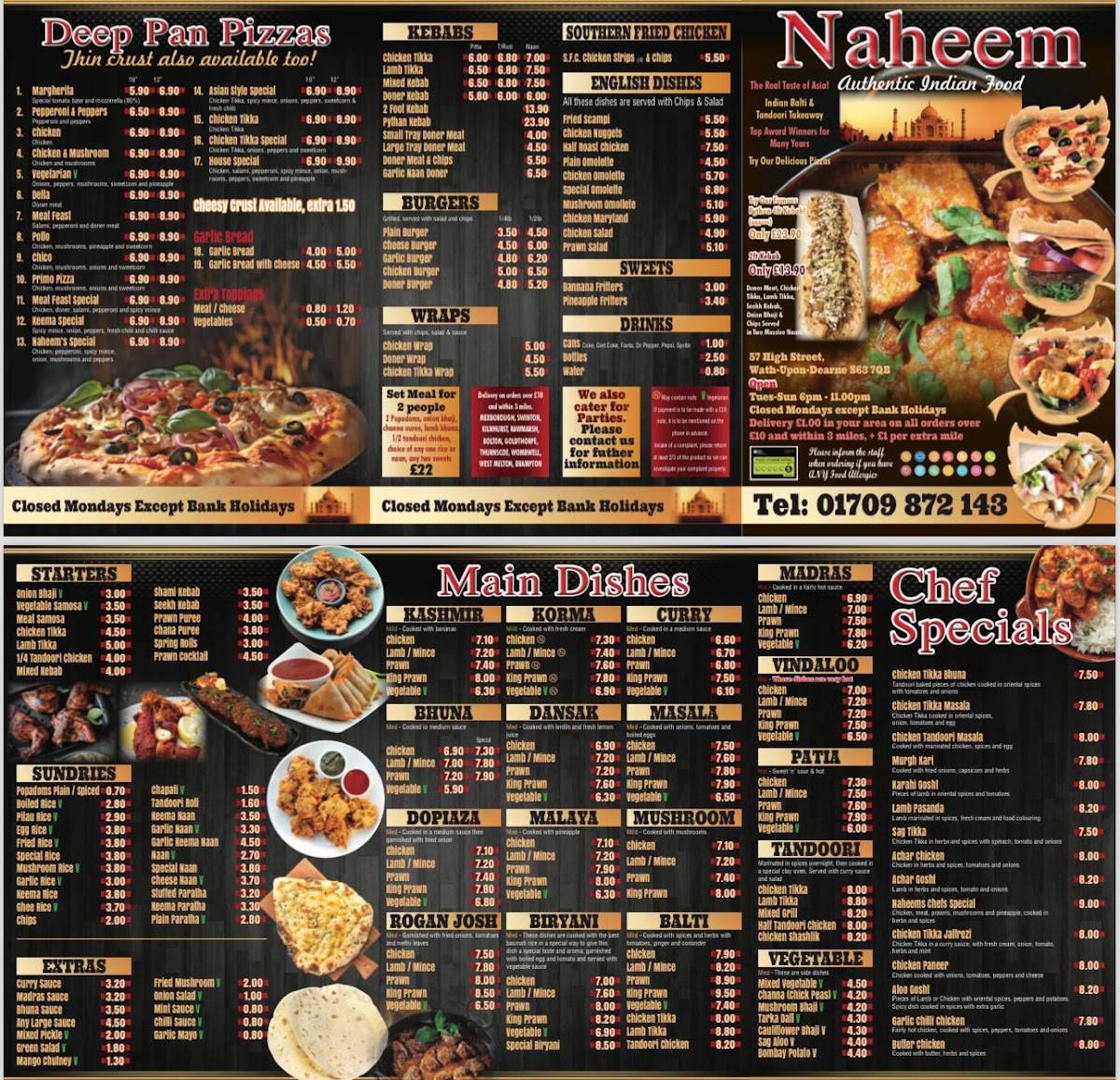Menu at Naheem fast food, Rotherham