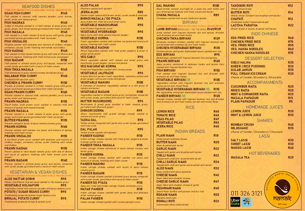 Menu at Namak Blairgowrie -Authentic North Indian Cuisine restaurant ...