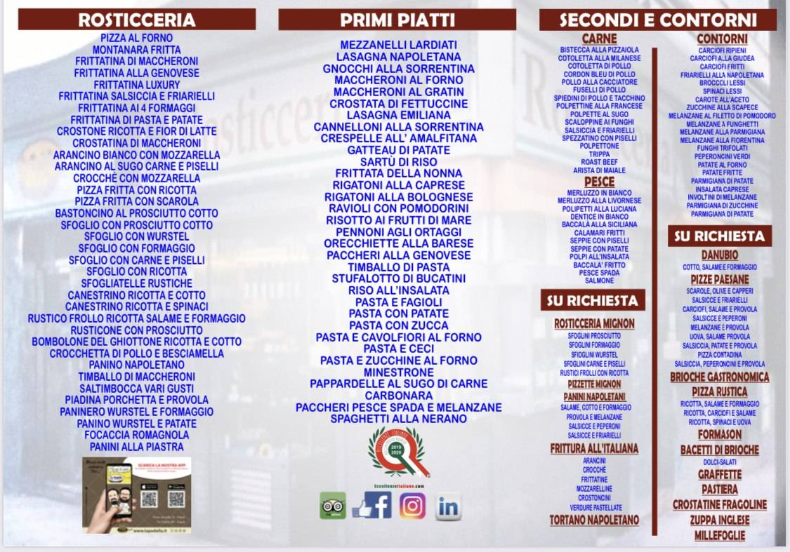 Menu da La Padella Rosticceria dal 1967 fast food, Napoli