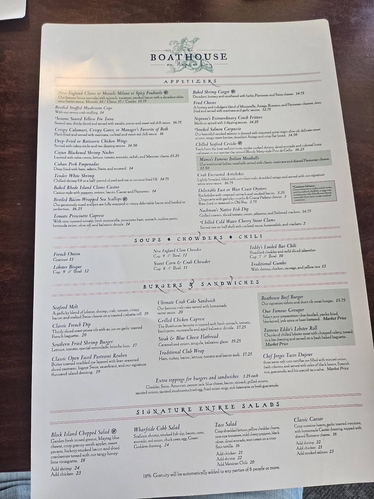 Menu at The Boathouse On Naples Bay restaurant, Naples