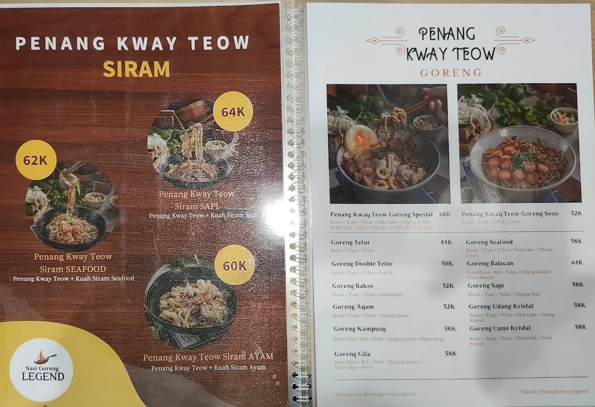 Menu at Nasi Goreng Legend restaurant, West Jakarta