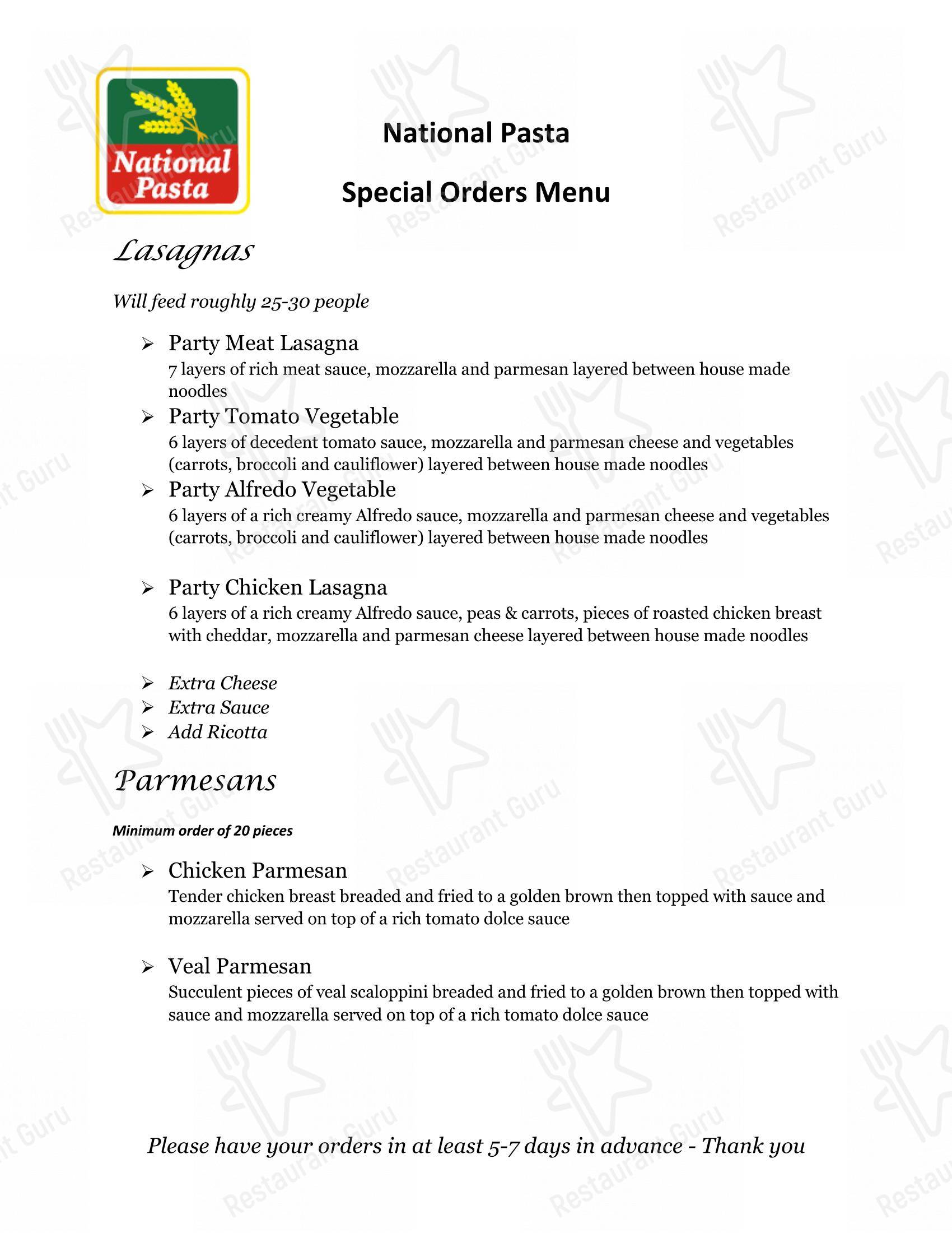 Menu at National Pasta - Italian Food Market restaurant, Cambridge