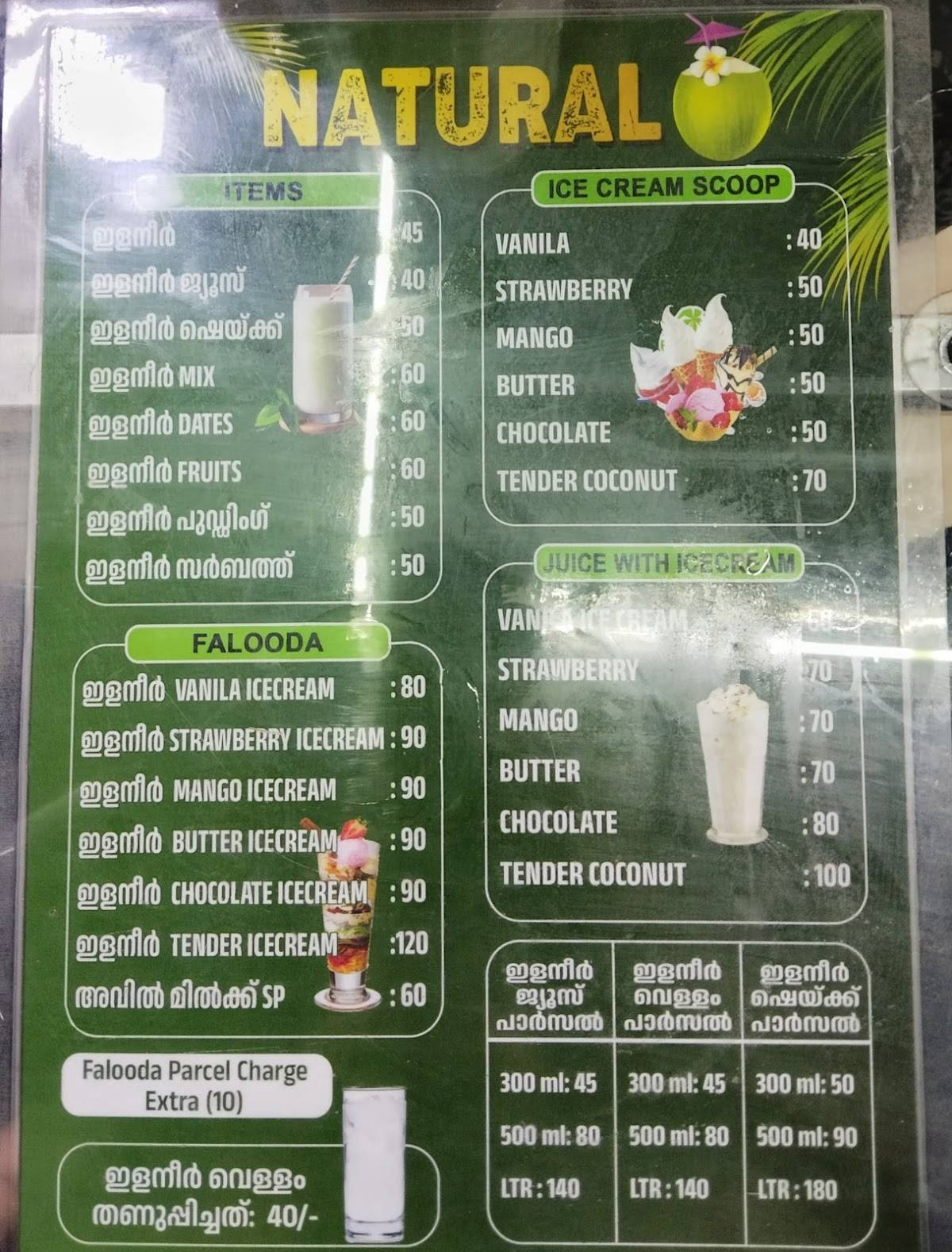 Menu at Natural, Olavanna