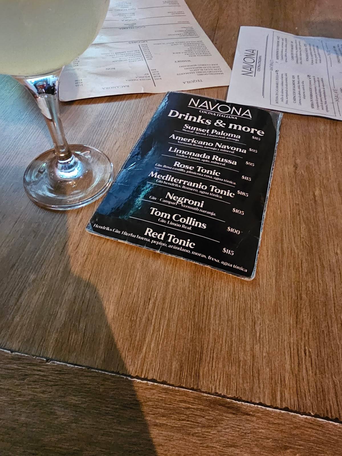 Carta del restaurante Navona, Ciudad Obregón