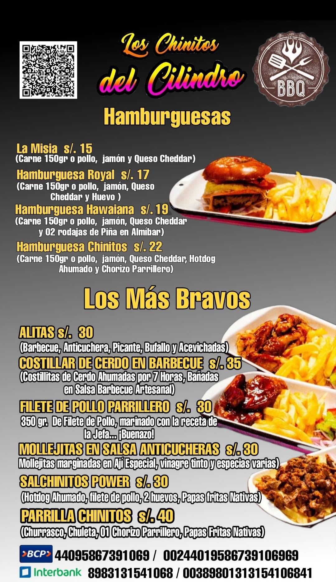Carta del restaurante Los Chinitos del Cilindro, Nasca