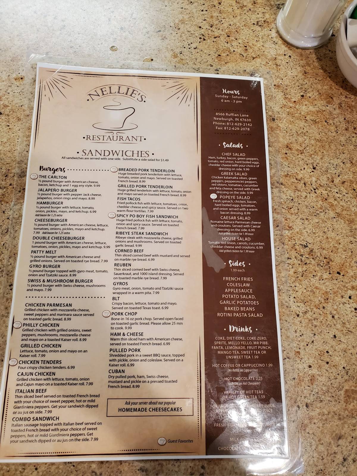 Menu at Nellie's Restaurant, Newburgh
