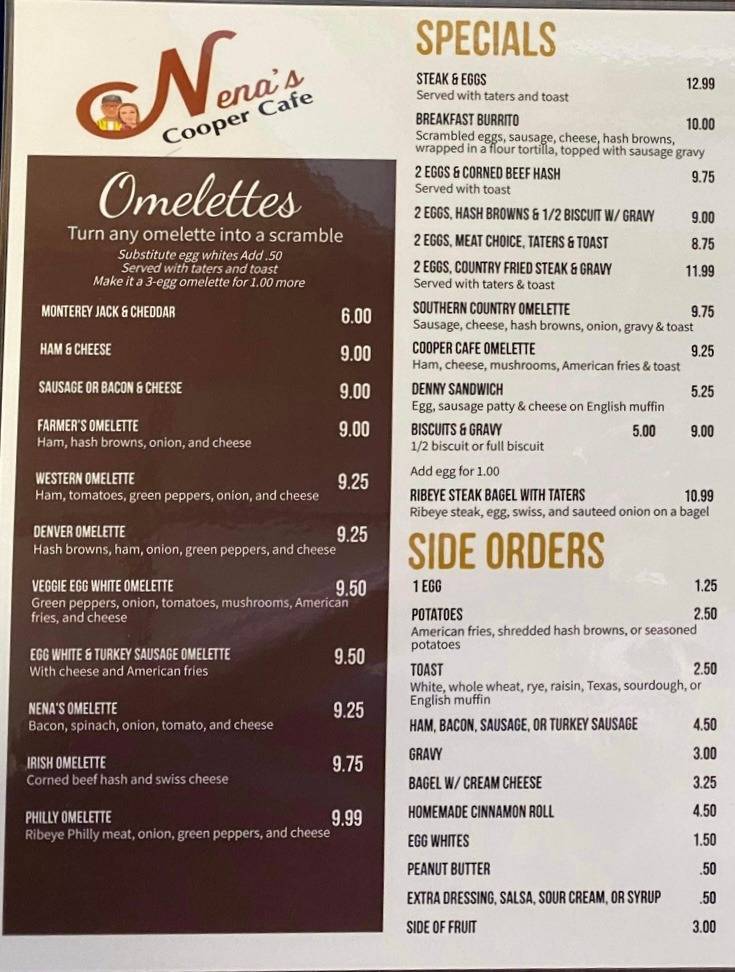 Menu at Nena's Cooper Cafe, Kalamazoo