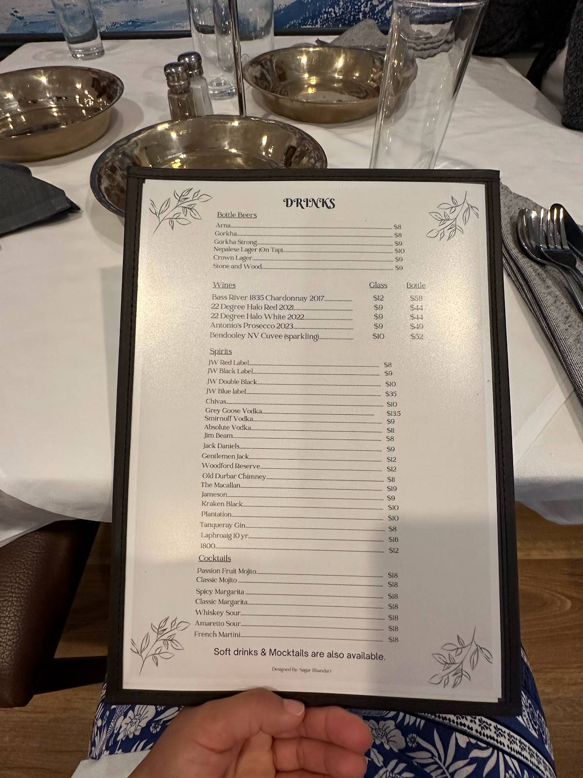 Menu at Nepalese Accent restaurant, Gosford