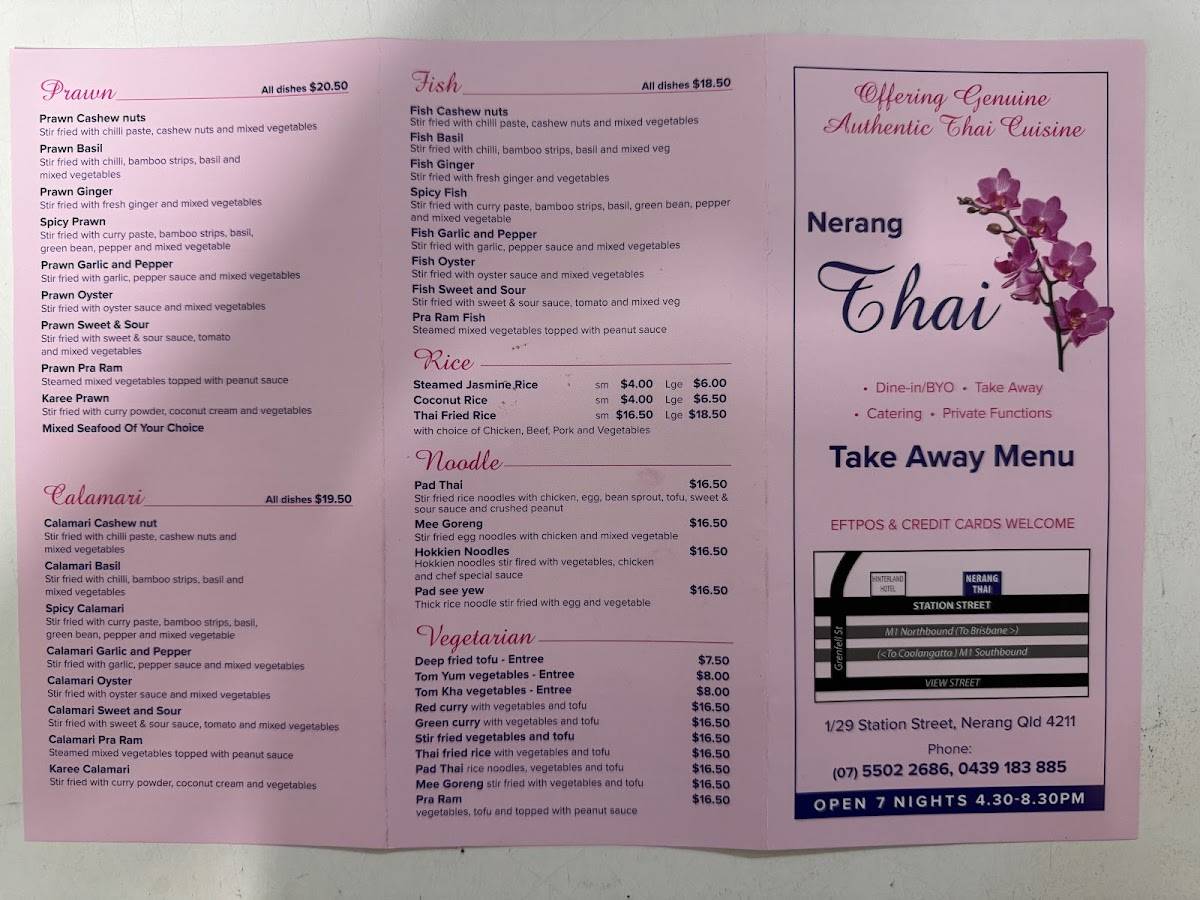 Menu at Nerang Thai Restaurant, Nerang