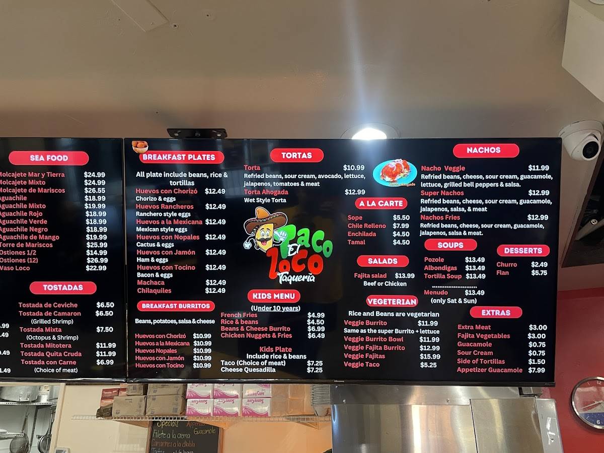 Menu at Taqueria El Taco Loco restaurant, Nevada City