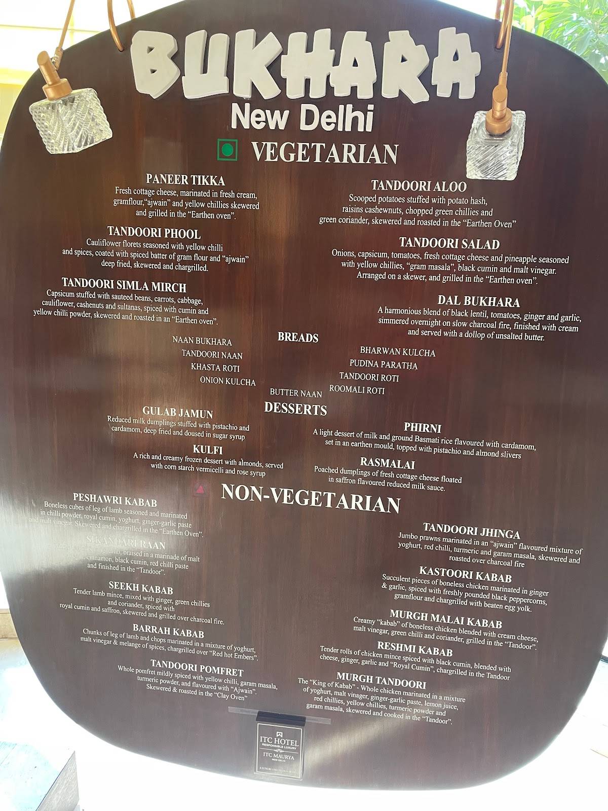 Menu at Bukhara, New Delhi, ITC MAURYA