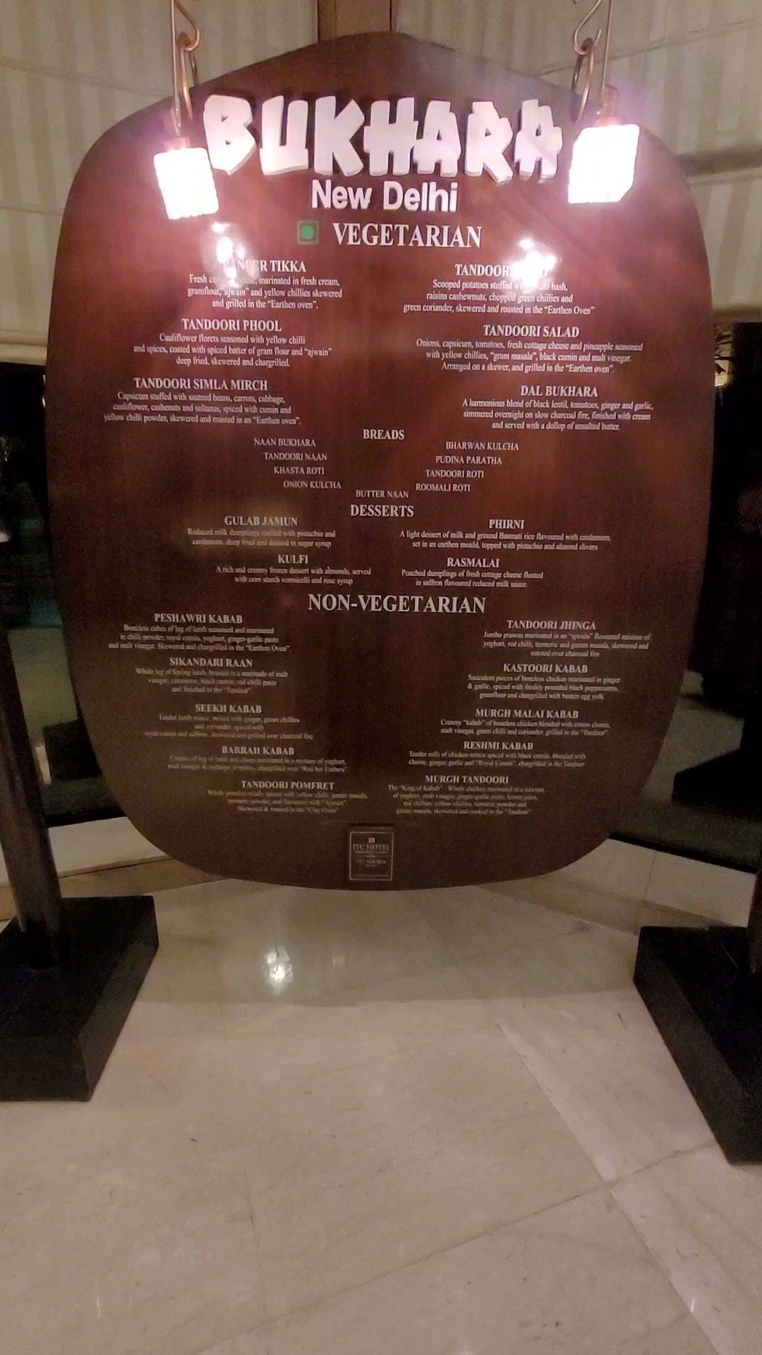 Menu at Bukhara, New Delhi, ITC MAURYA
