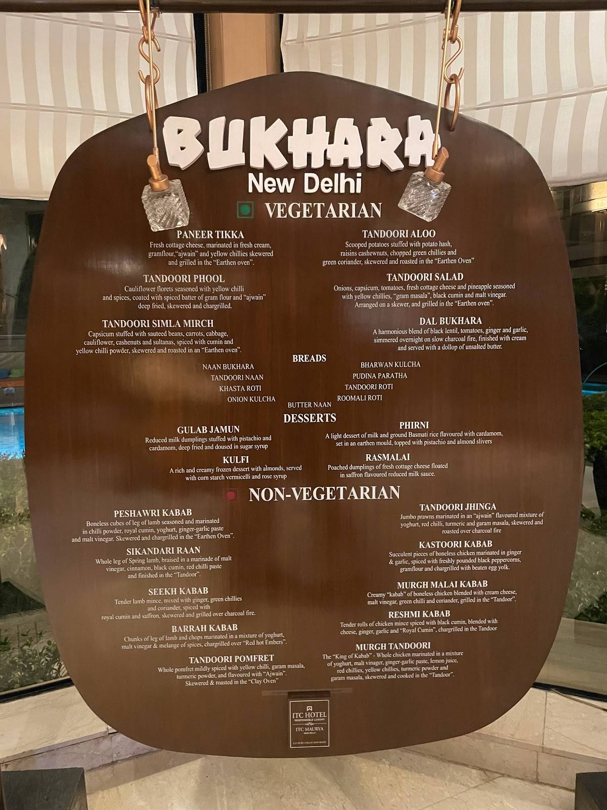 Menu at Bukhara, New Delhi, ITC MAURYA