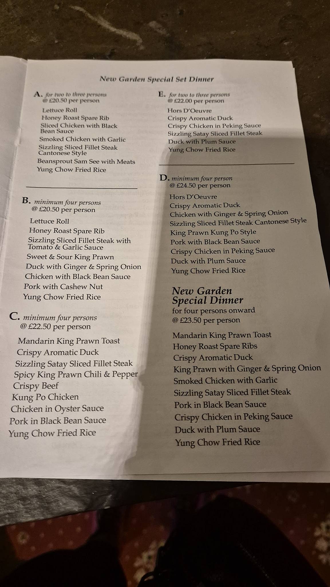 Menu at New Garden restaurant, Aberkenfig