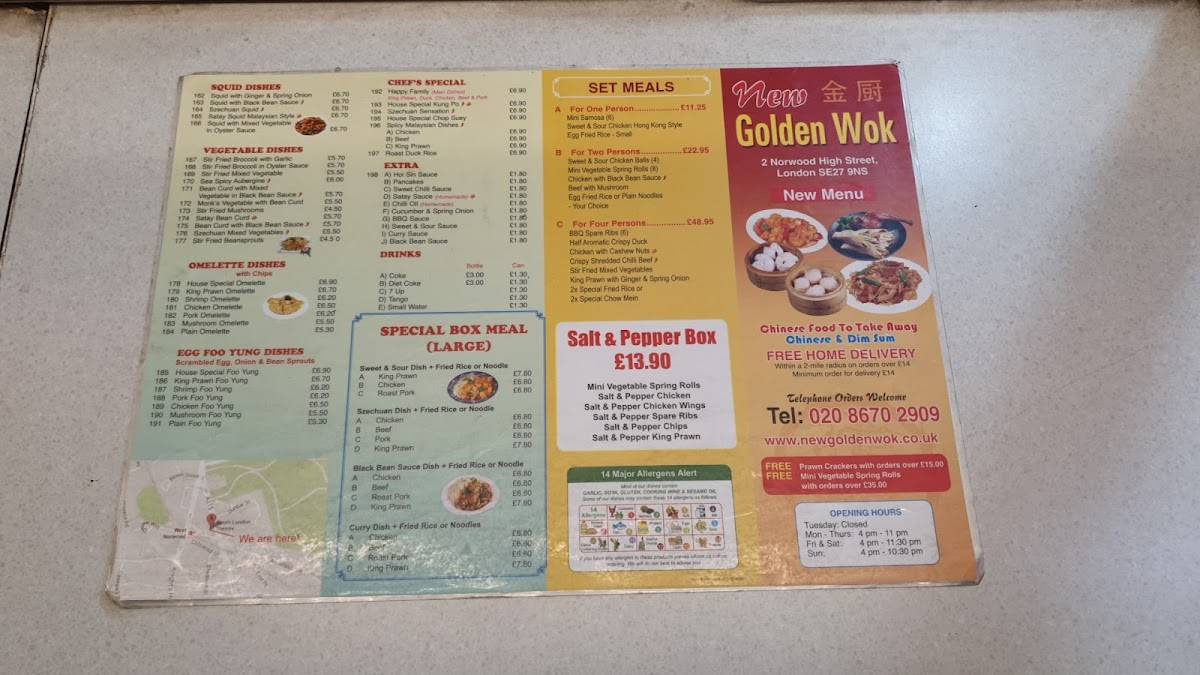 Carta del restaurante New Golden Wok, Londres, 2 Norwood High St