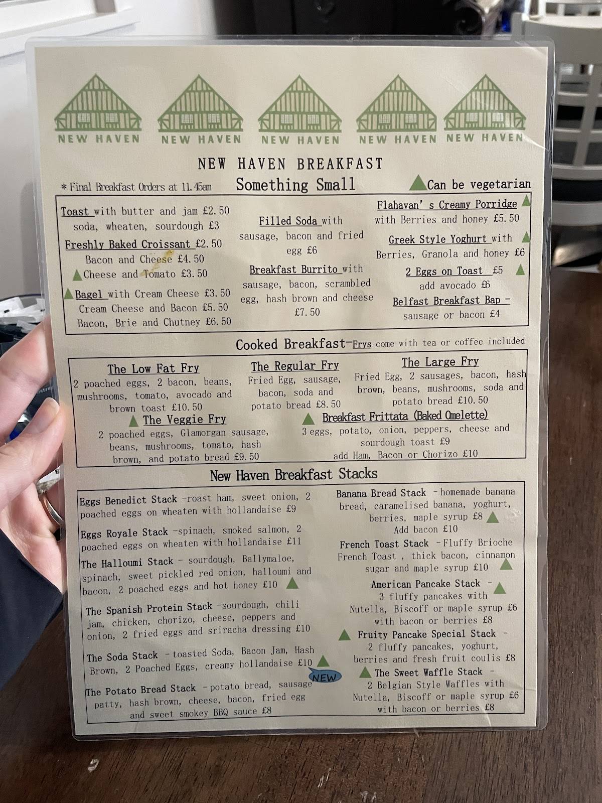 Menu at New Haven cafe, Lurgan