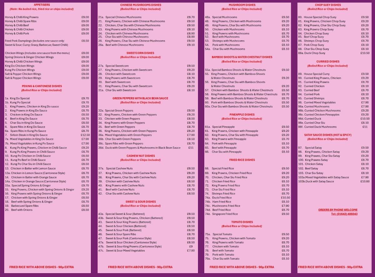 Menu at New King Wah Curry House fast food, Redcar