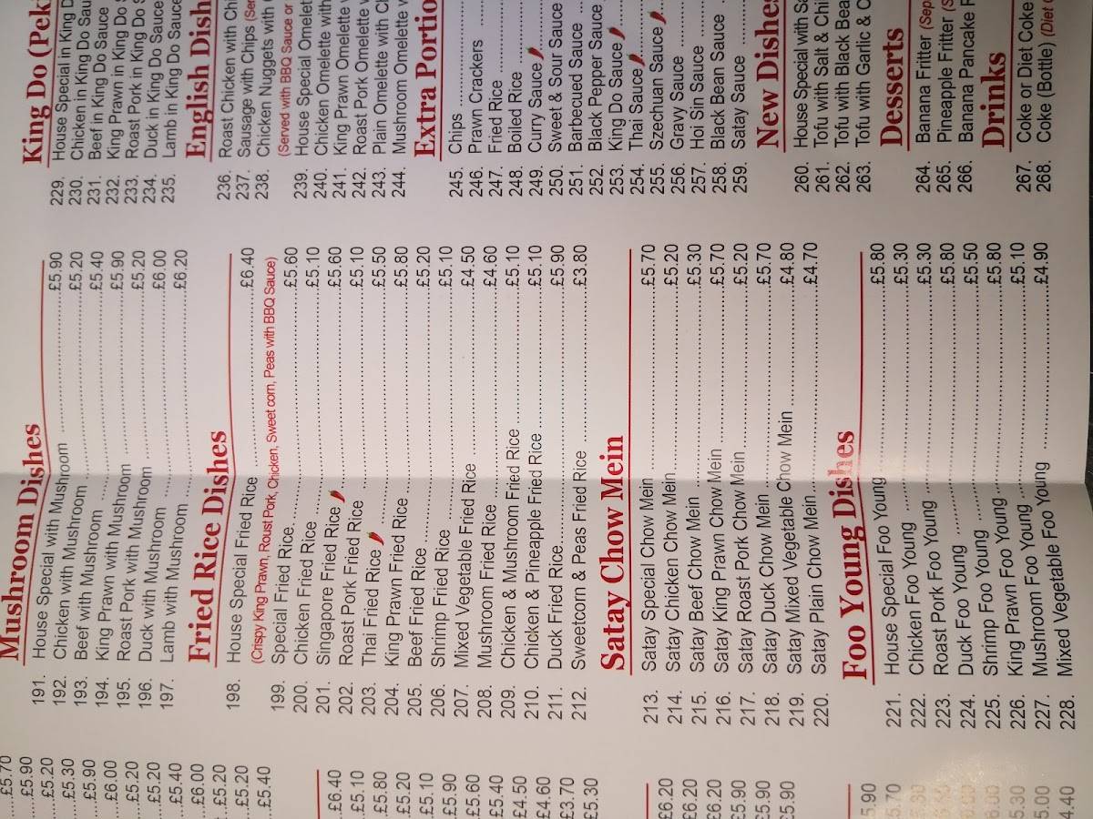 Menu at New Loon Fung restaurant, Sheffield