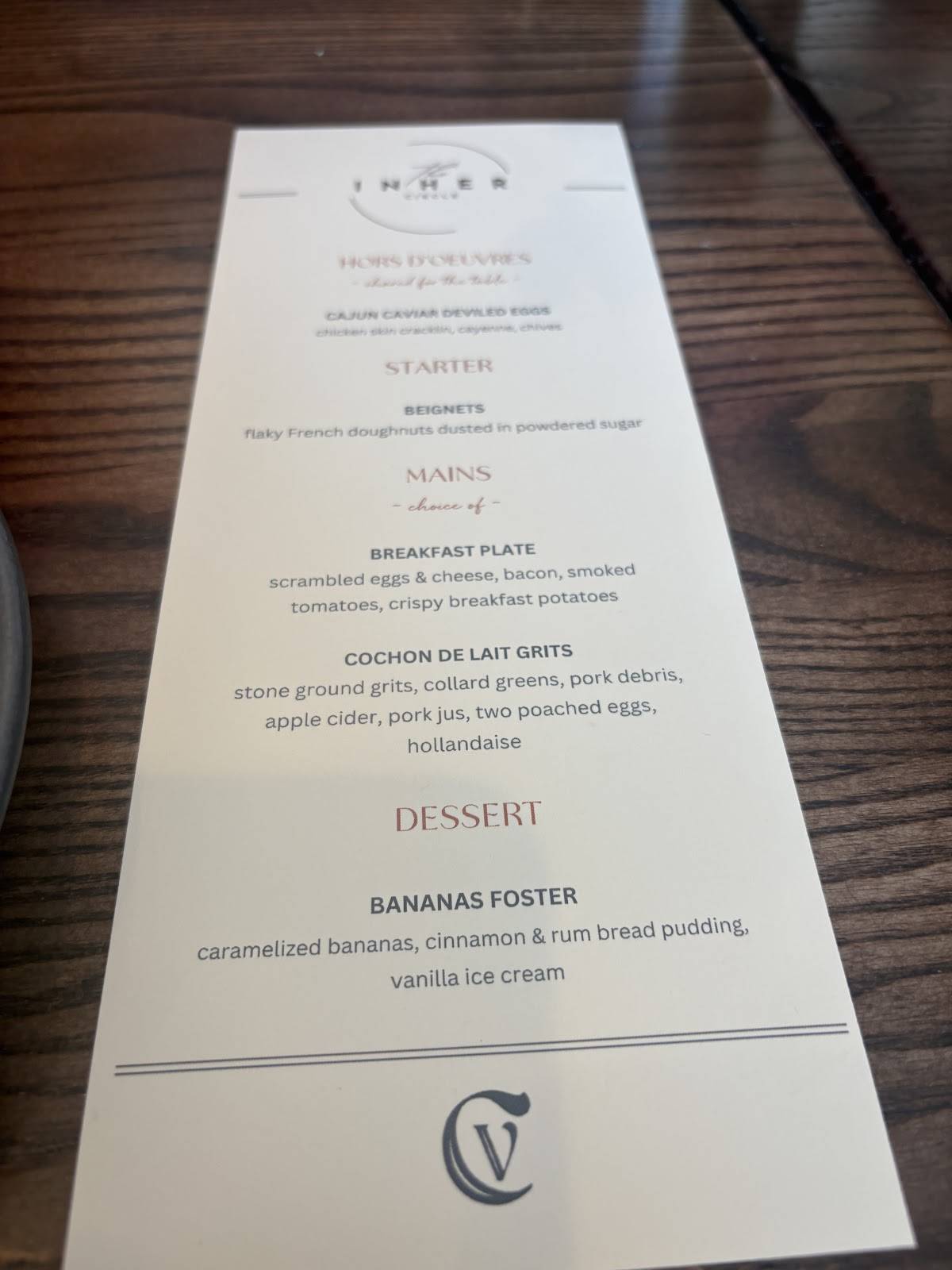 Carta de Copper Vine Restaurant, Nueva Orleans