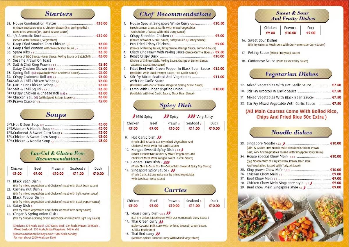 Menu at New Peking restaurant, Killybegs, Main St