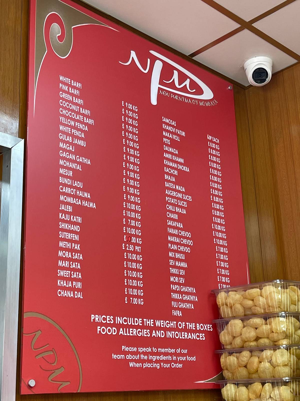 Menu at New Purnima of Mombasa restaurant, Leicester