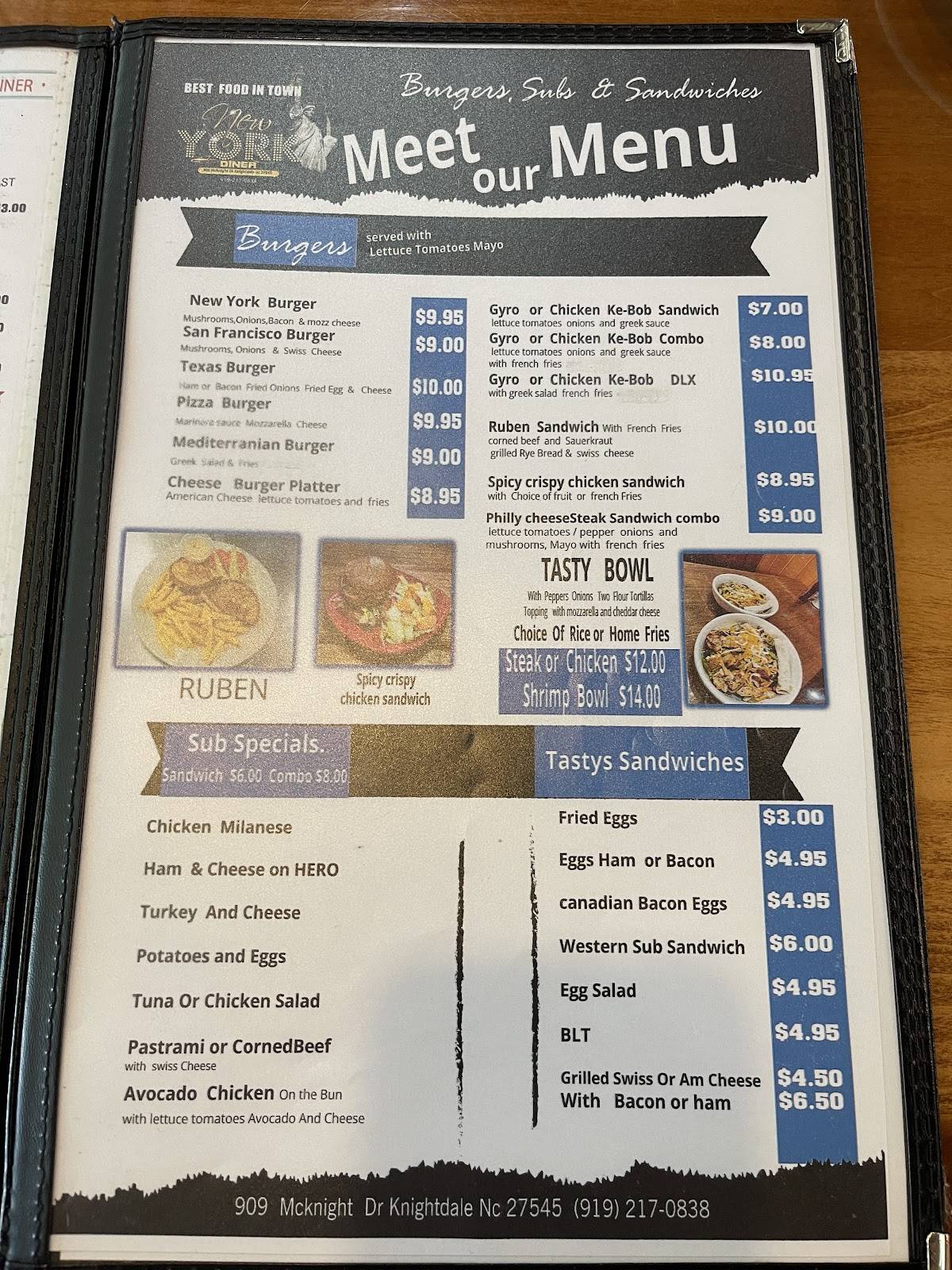 Menu at New York Diner restaurant, Knightdale