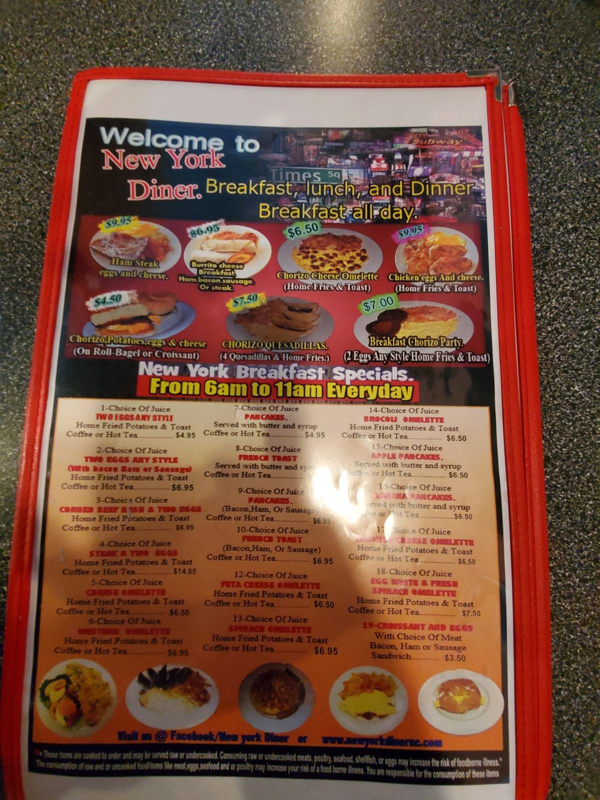 Menu at New York Diner restaurant, Knightdale