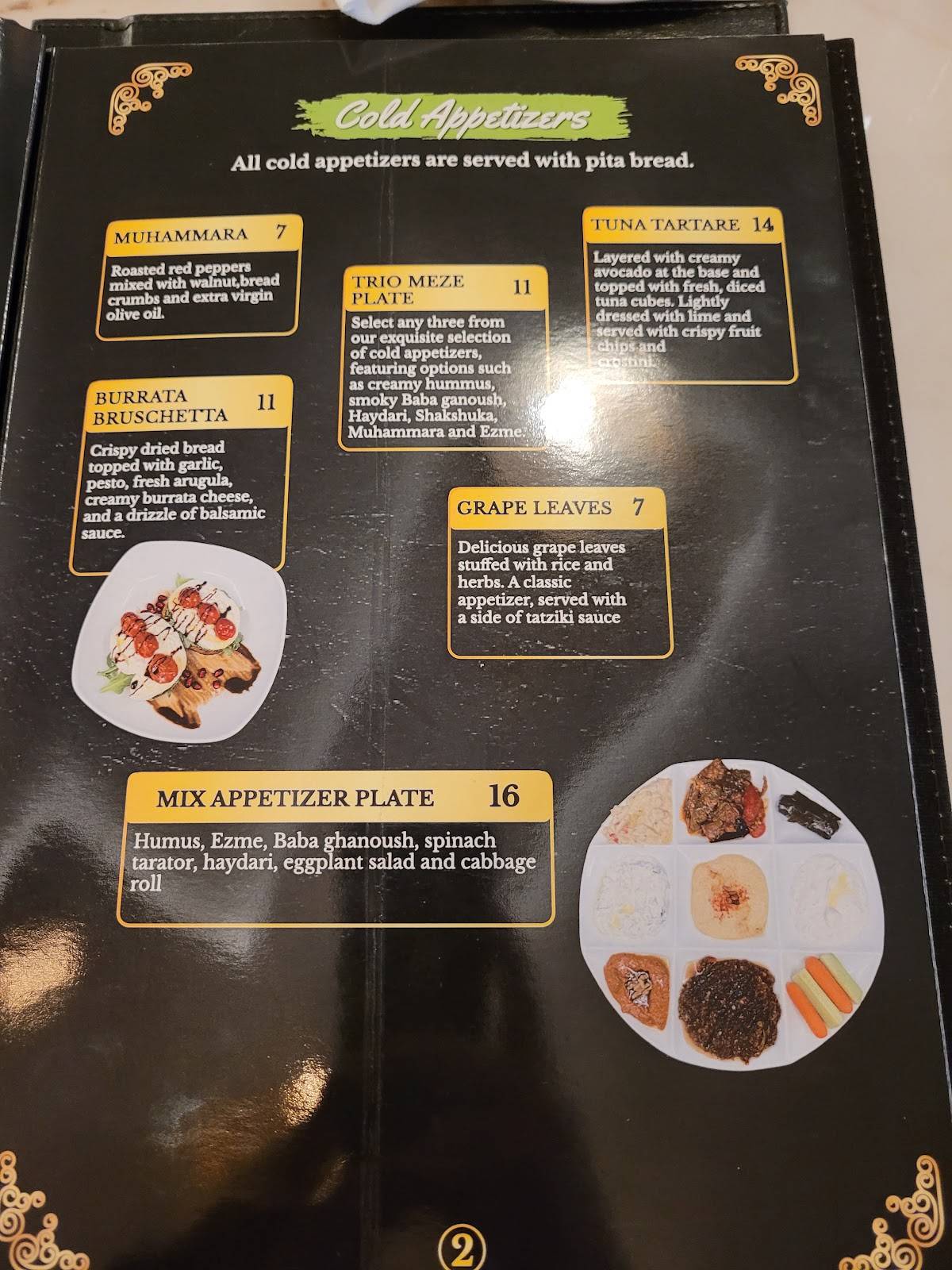 Menu at Marida Mediterranean Restaurant, Newburgh