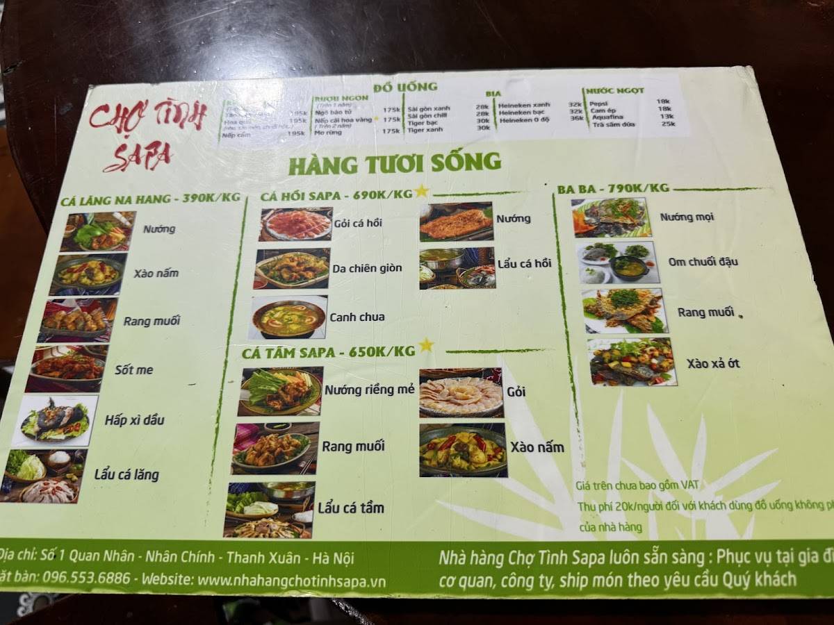 Menu at Nhà Hàng Chợ Tình Sa Pa restaurant, Hanoi