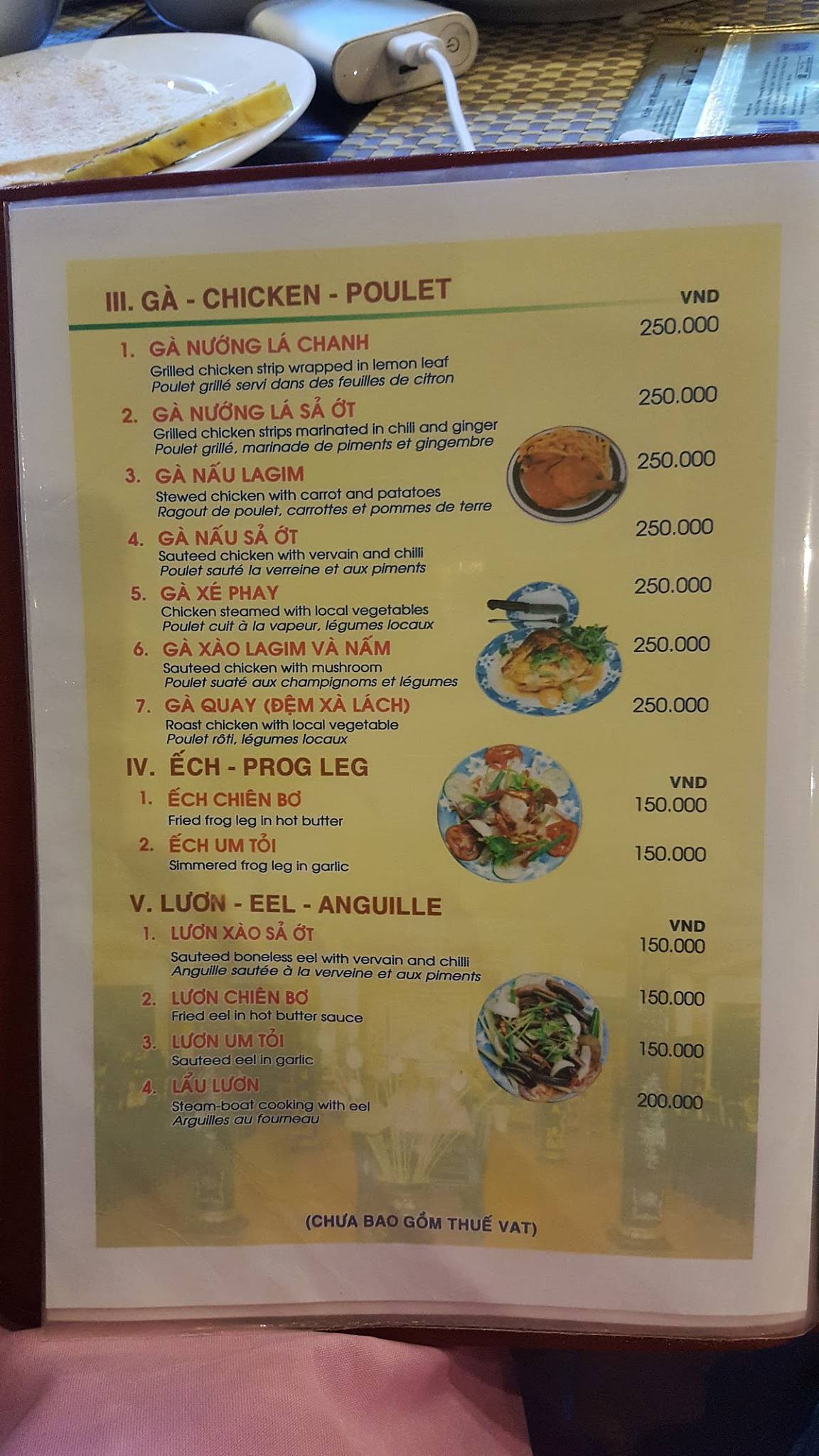 Menu at Nhà Hàng Cung Đình restaurant, Hue, 03 Nguyễn Sinh Sắc