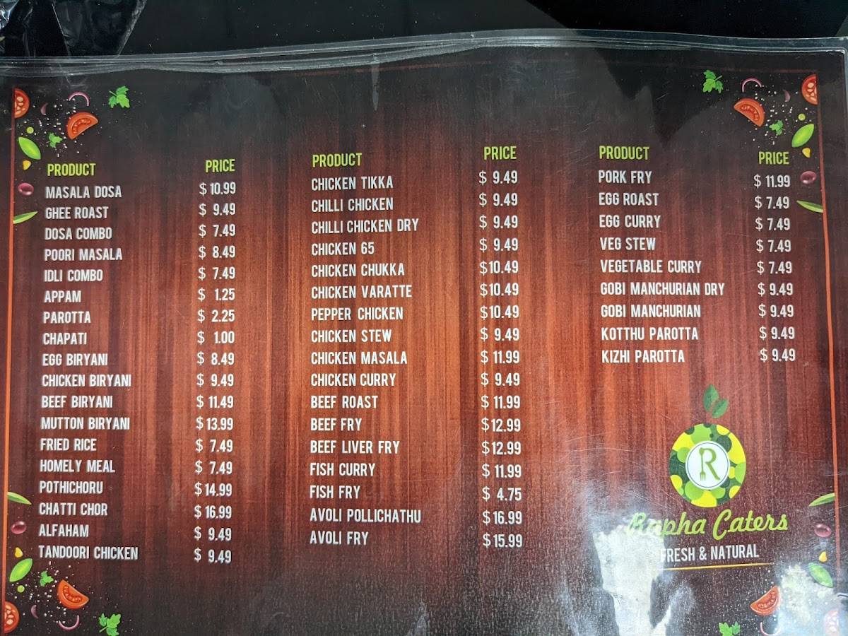 Menu at Rapha Kerala Restaurant - Authentic South Indian Cuisine ...