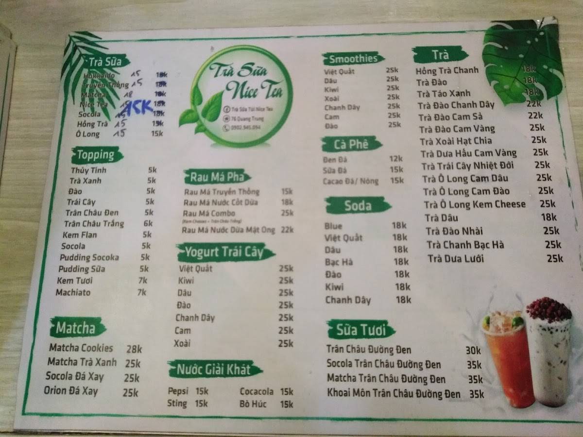 Menu at Nice Tea Milk Tea cafe, Buon Ma Thuot