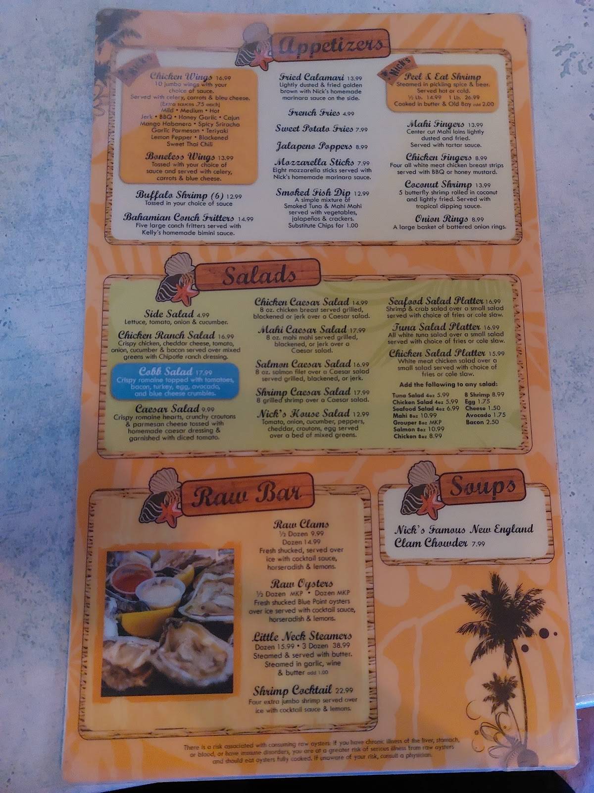 Menu at Nicks Bar & Grill, Hollywood