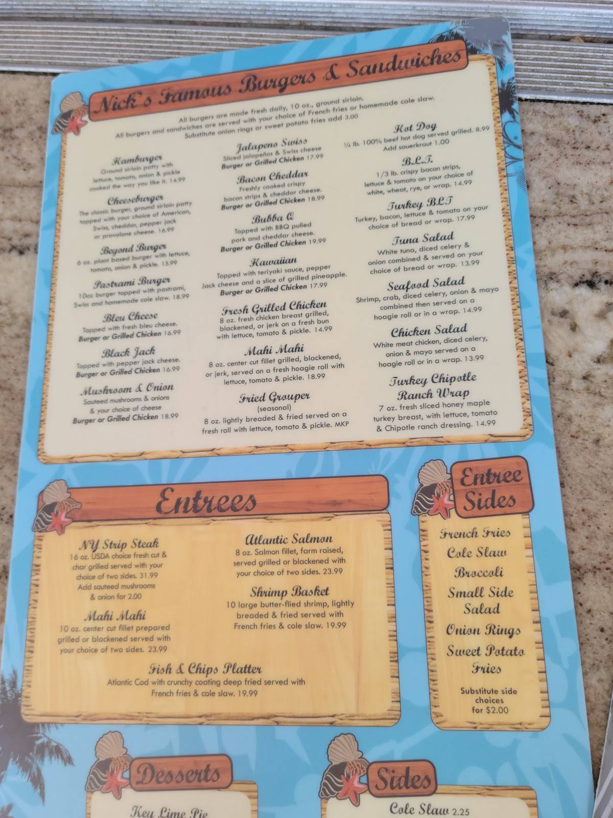 Menu at Nicks Bar & Grill, Hollywood