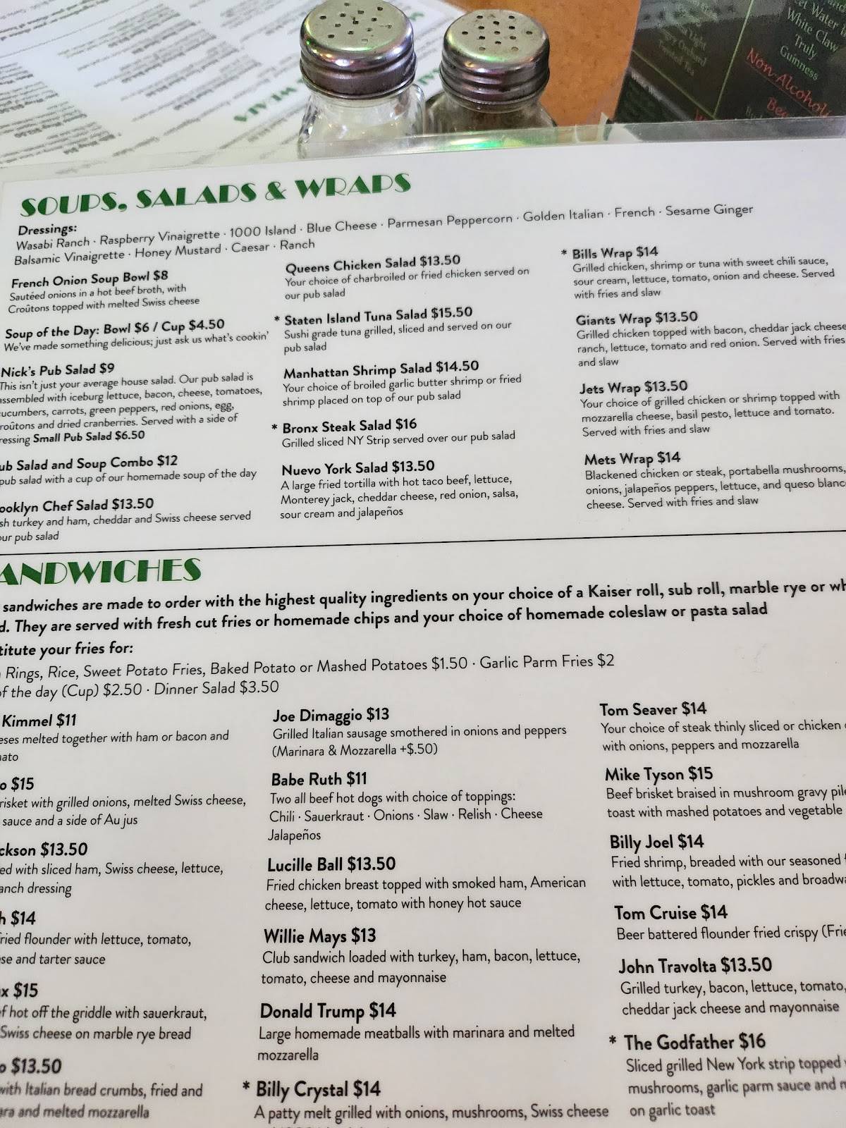 Menu at Nick's New York Pub and Grill, North Myrtle Beach, 113 Hwy 17 S