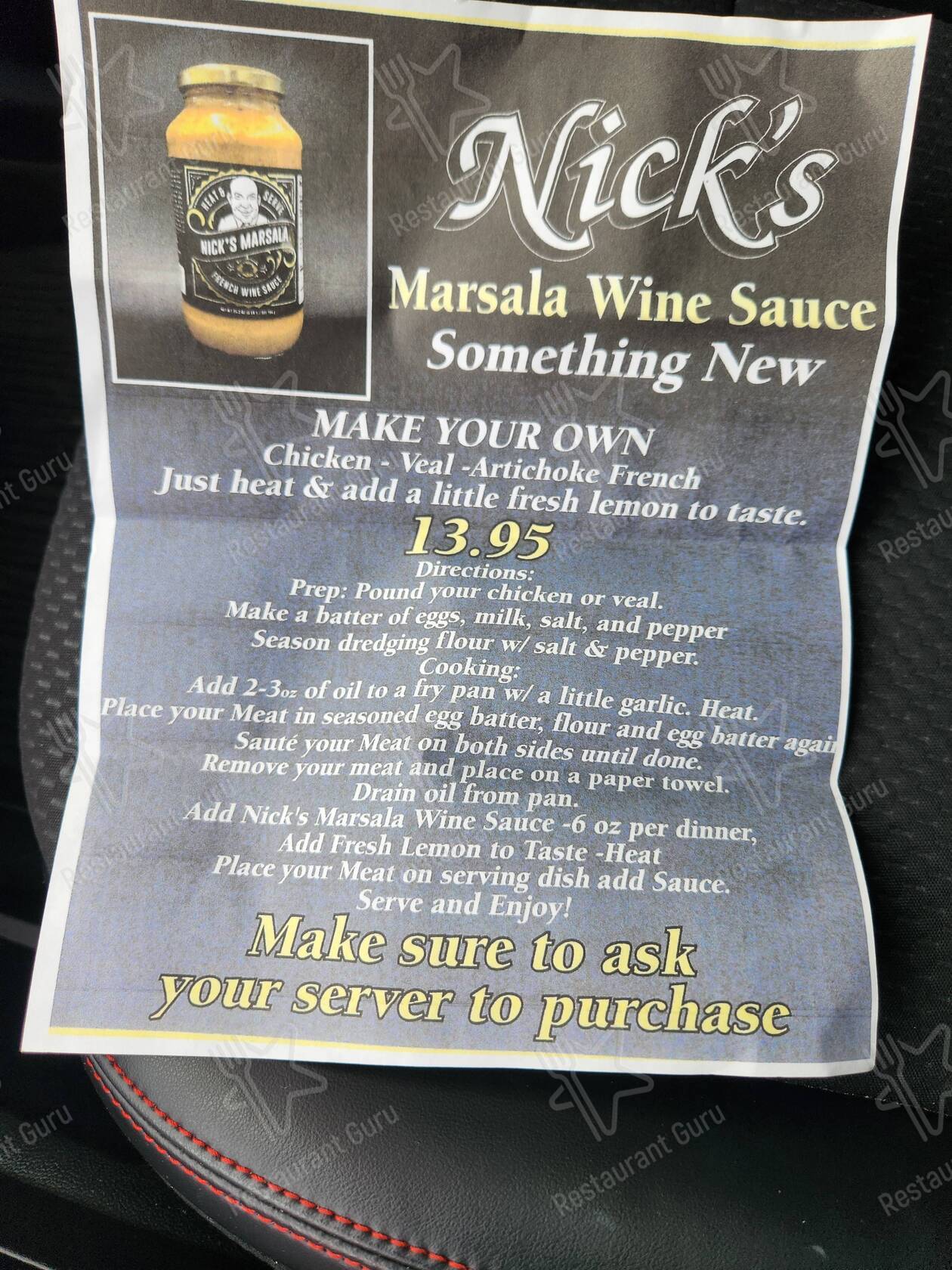 Menu at Nick's Sea Breeze Inn restaurant, Rochester