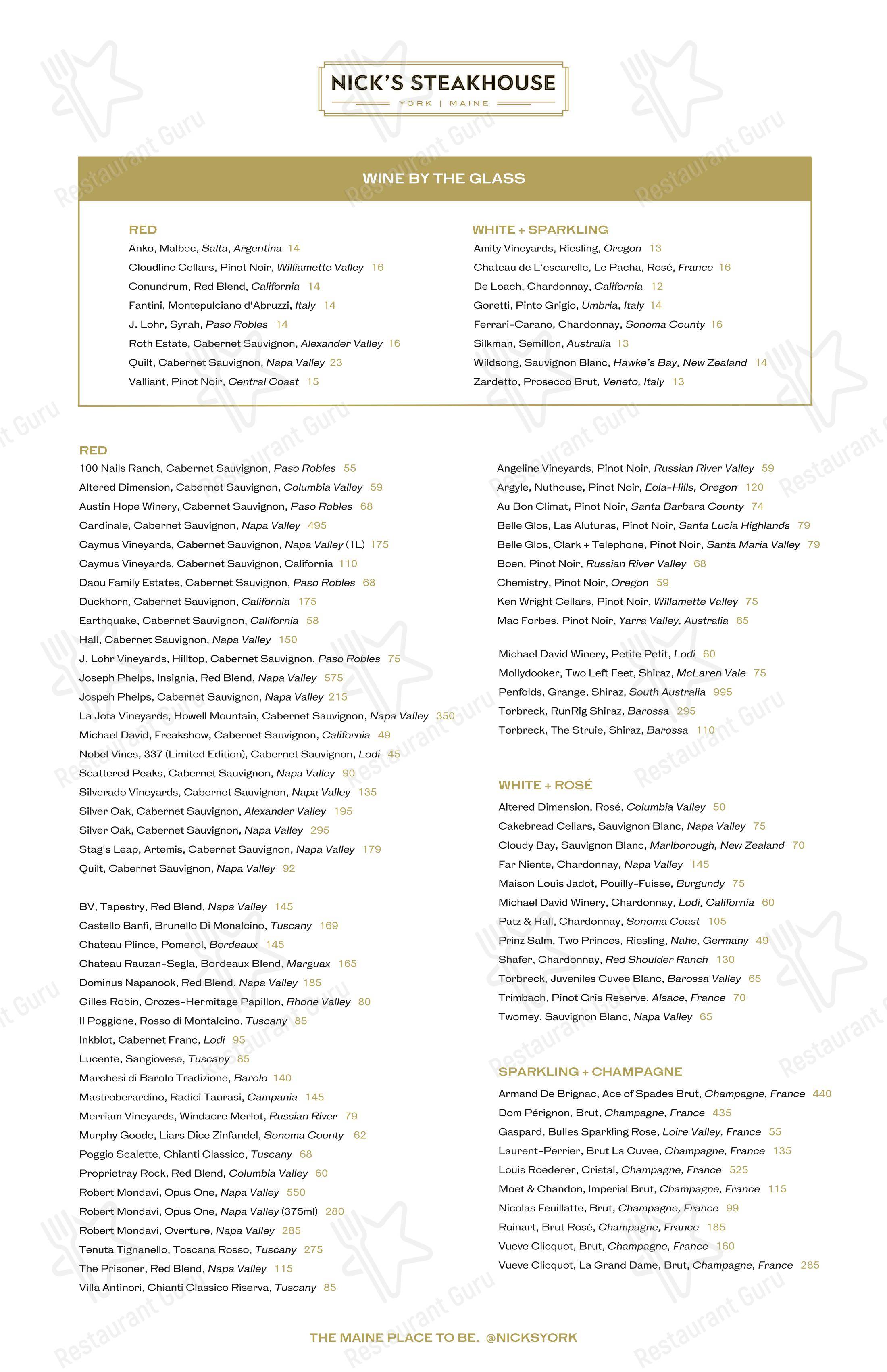 Carta de Nick's Steakhouse, York