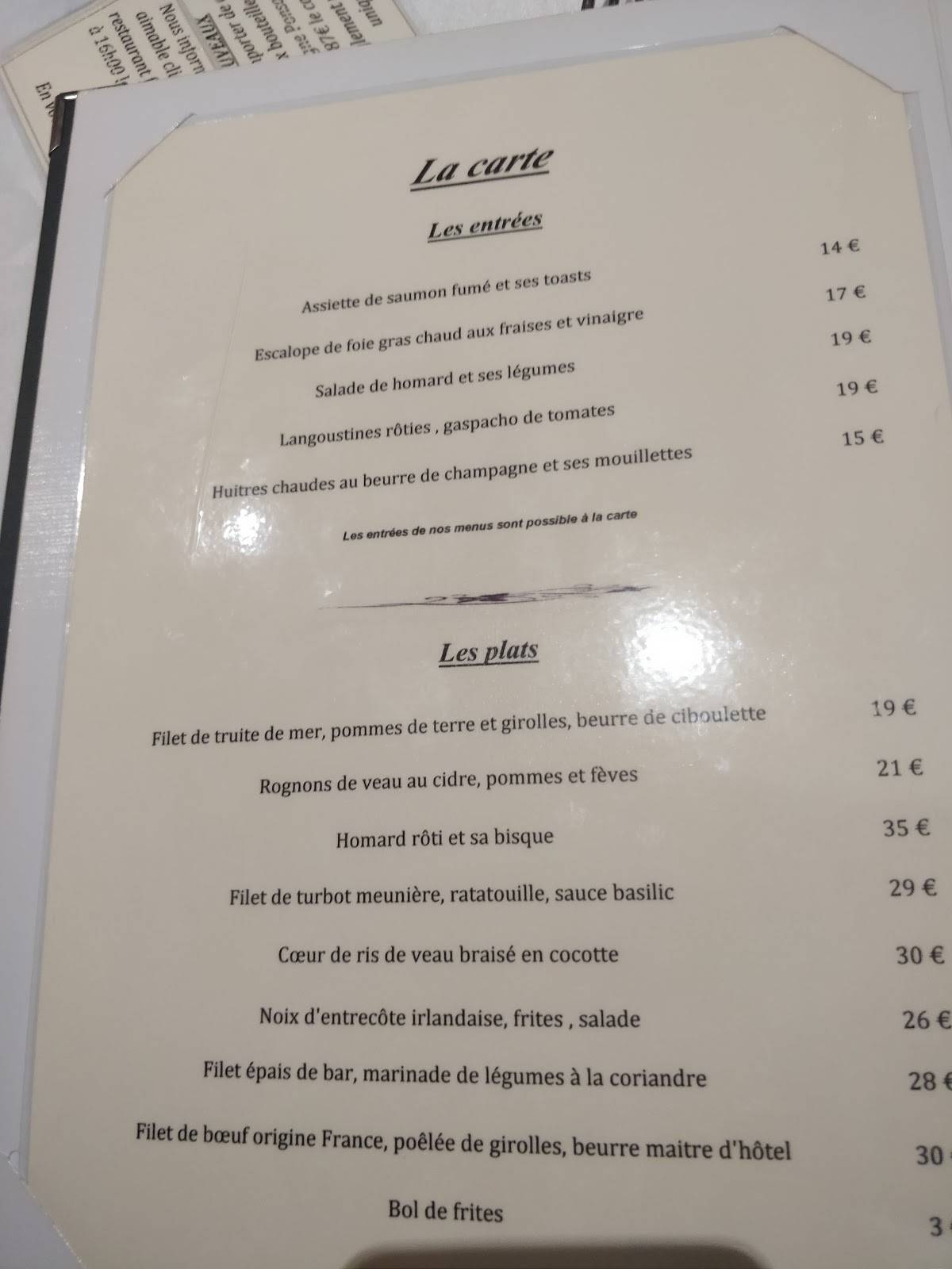 Menu au Nicolas... La Suite au Cottage restaurant, Lambres-lez-Douai