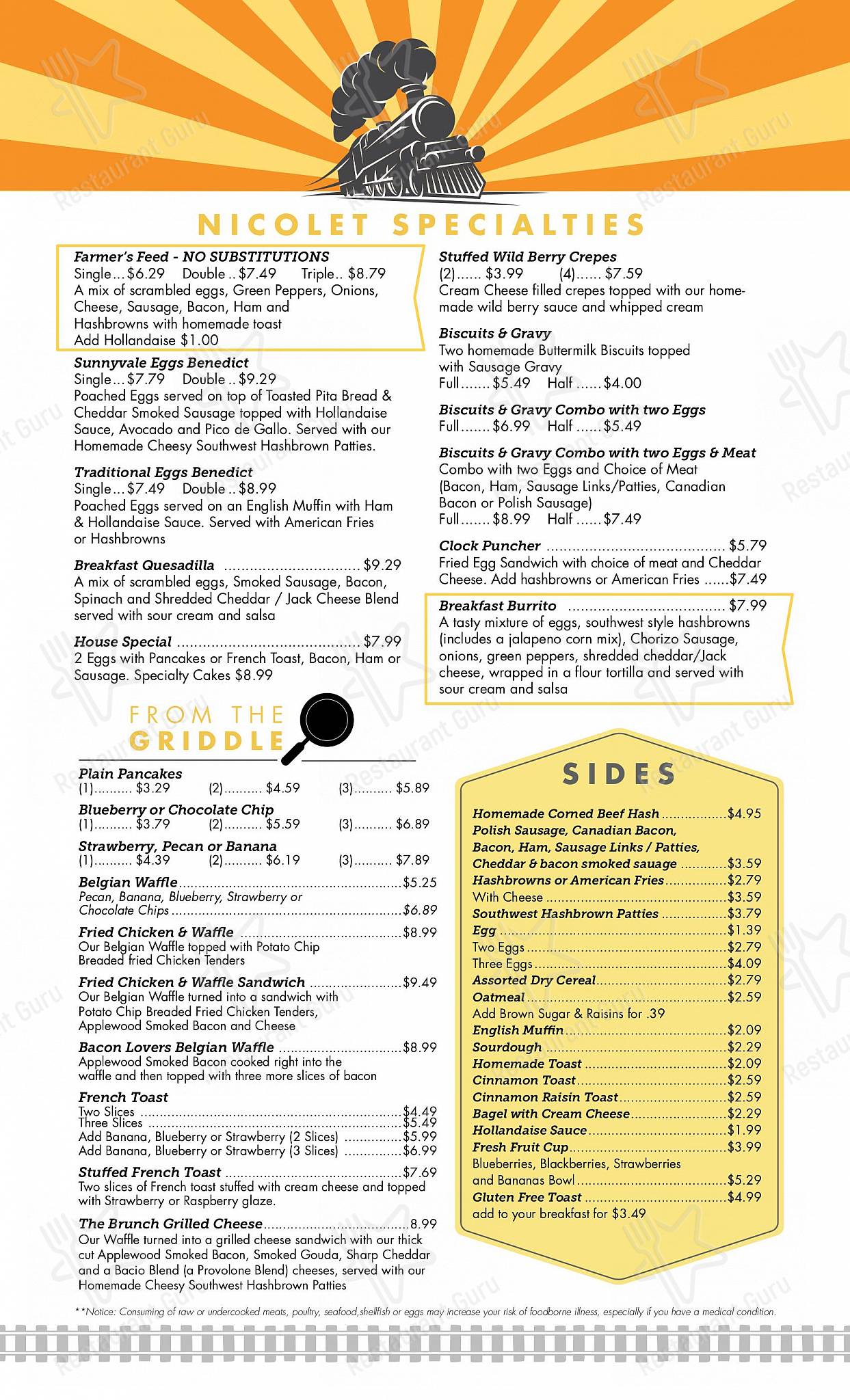 Menu at Nicolet Restaurant, De Pere