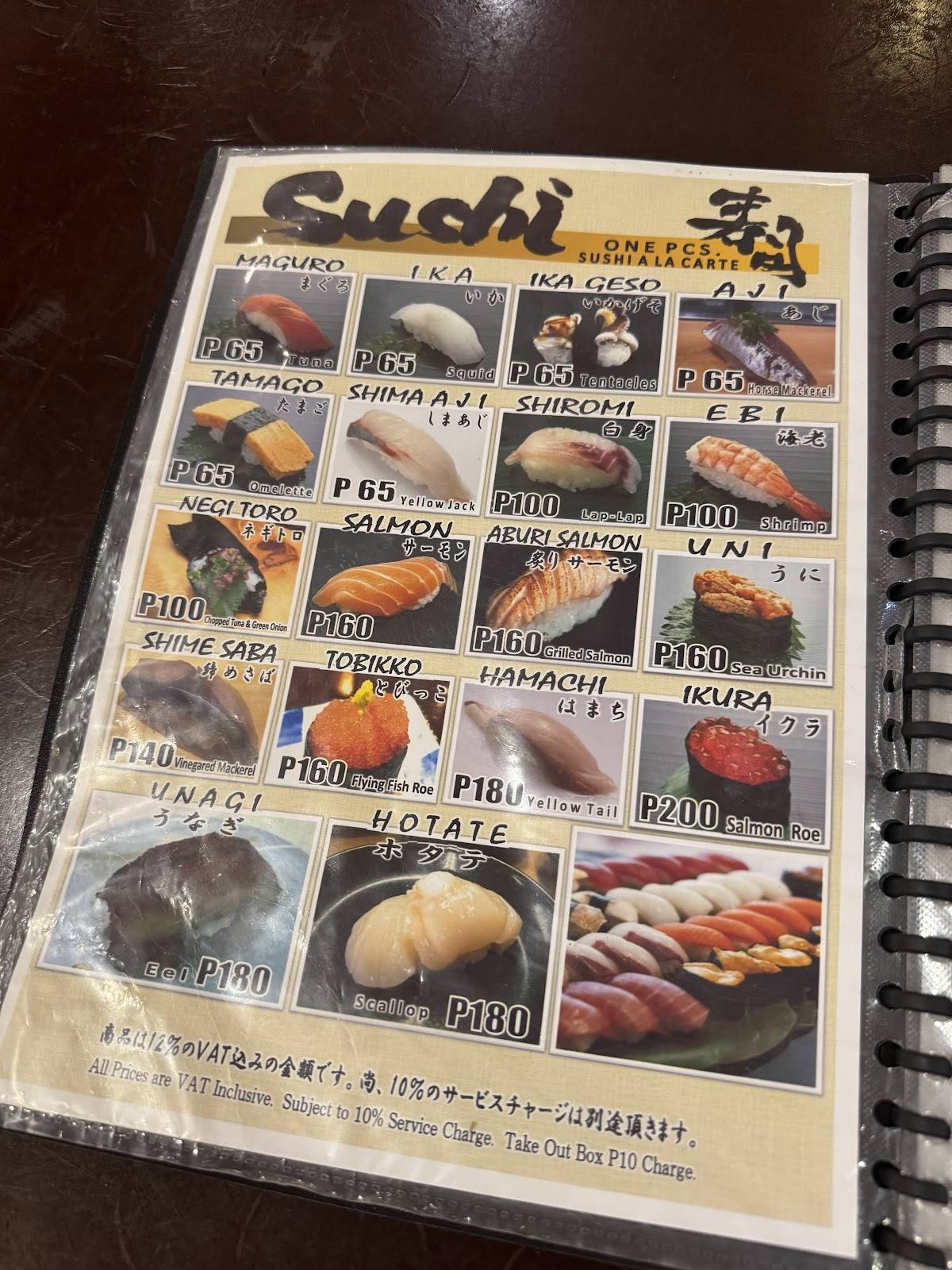 Menu at Nihonbashitei restaurant, Makati, A Antonio Arnaiz Ave