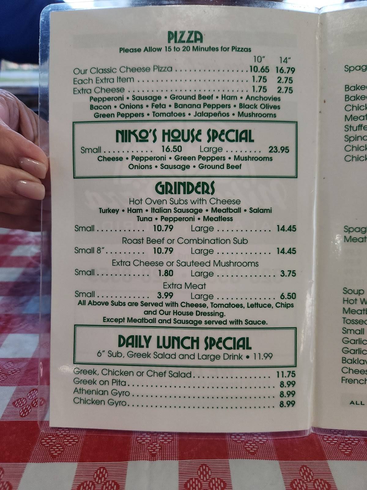 Menu at Niko's Pizza pizzeria, Palatka, 804 FL-19