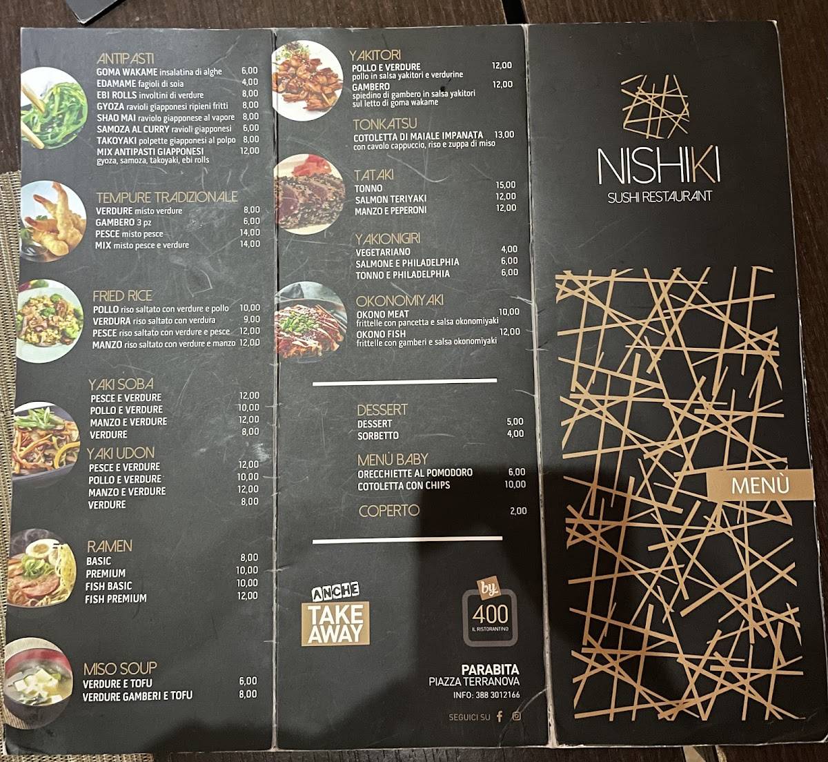 Menu da Nishiki ristorante, Parabita