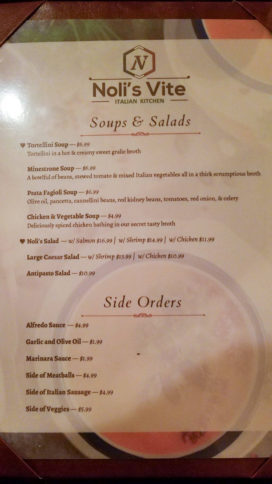 Menu at Noli's Vite pizzeria, New Braunfels